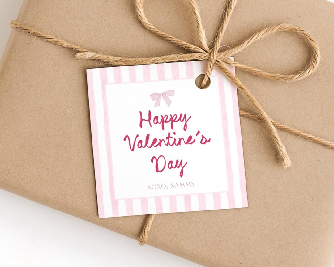 Happy Valentine's Day Gift Tag, Editable V'day Bow Preppy Printable ...
