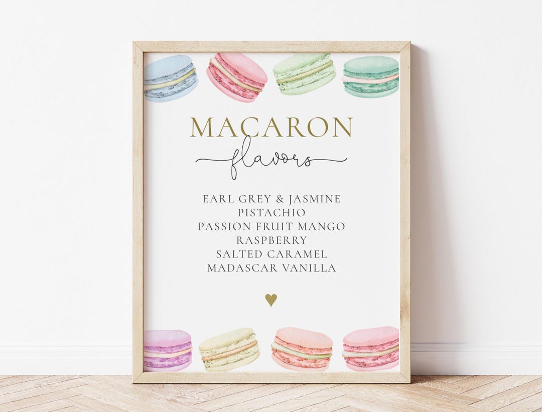 Macarons Flavors Sign, Editable Macaroon Menu, Minimalist Macaroon Bar ...