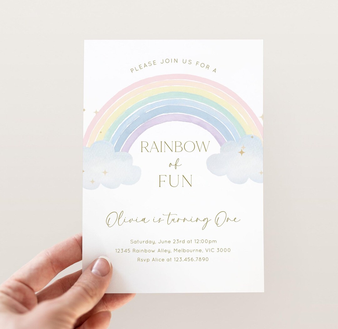 Editable Pastel Rainbow Birthday Invitation, Girl Rainbow B'day Party ...