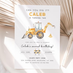 Editable Construction Truck Birthday Invitation, Construction Loader ...