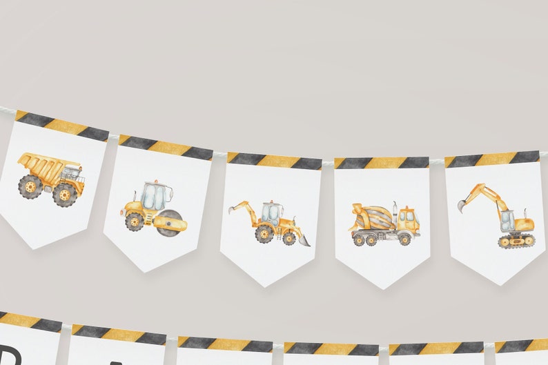 Construction Happy Birthday Banner, Editable Construction Trucks ...