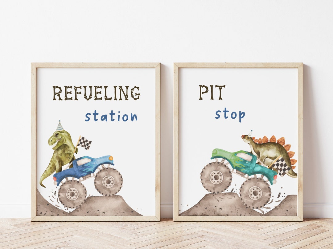Dinosaur & Monster Truck Party Signs, Editable Template, Dino Truck ...