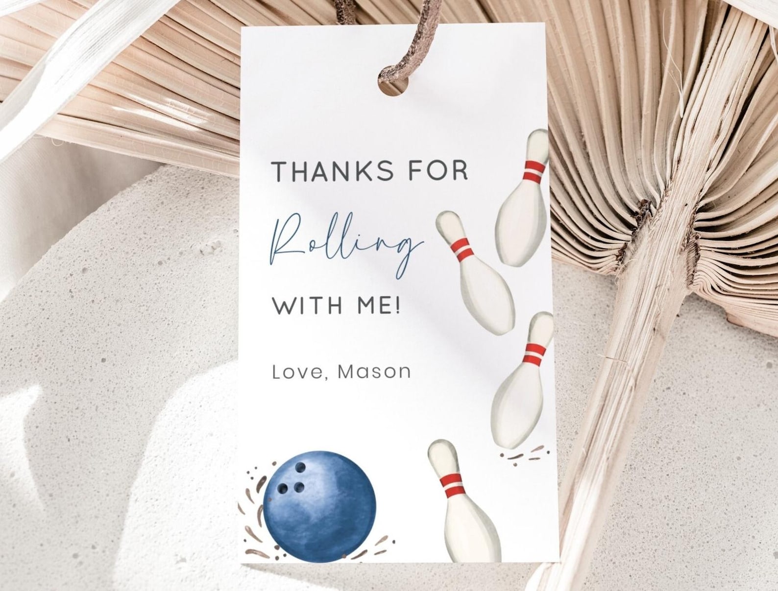 Bowling Birthday Thank You Tag, Editable Modern Bowling B'day Party ...