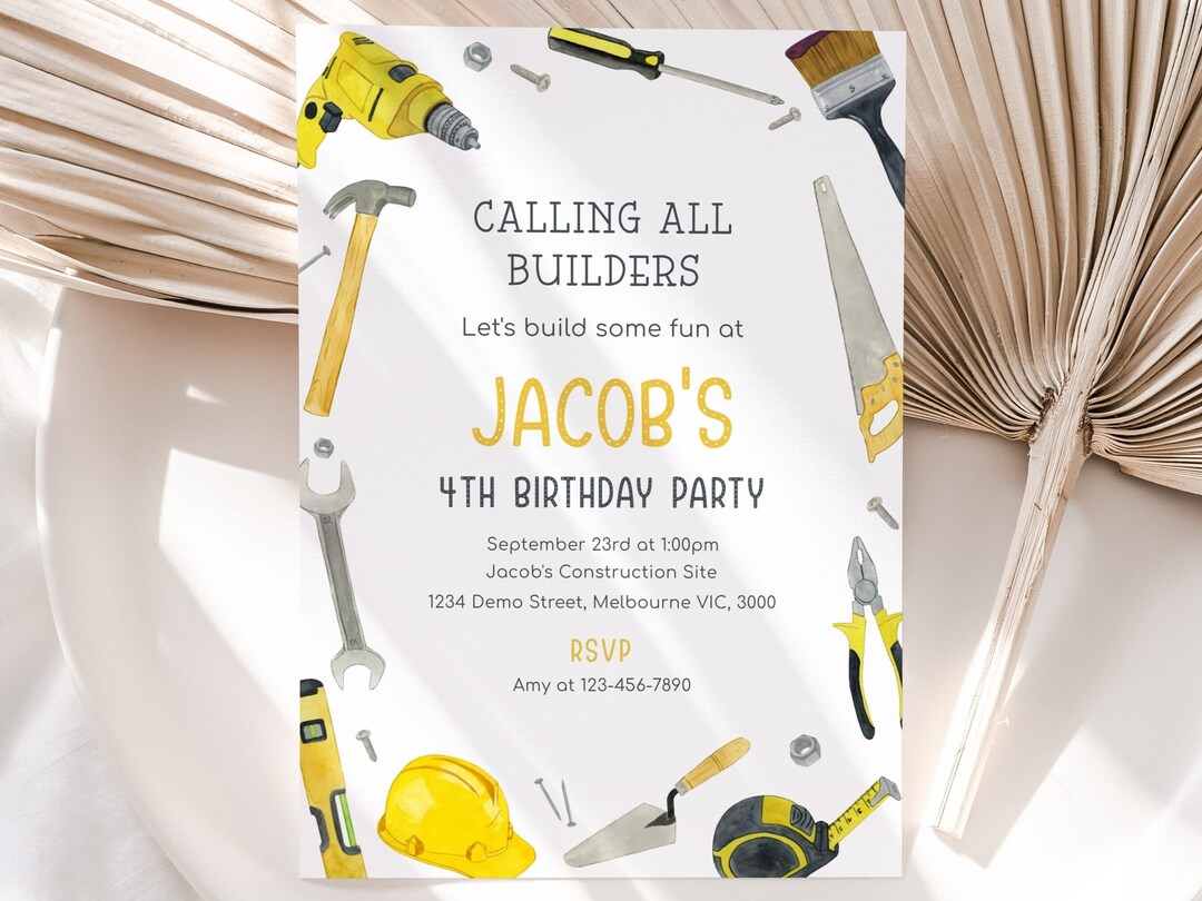 Editable Builder Tools Birthday Invitation, Boys Tools Builder B'day ...