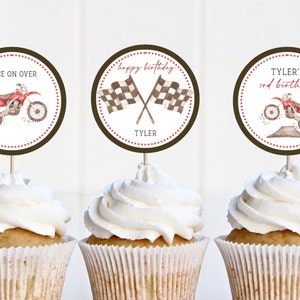 Red Dirt Bike Cupcake Toppers, Editable Boy Racing Red Dirt Bike ...
