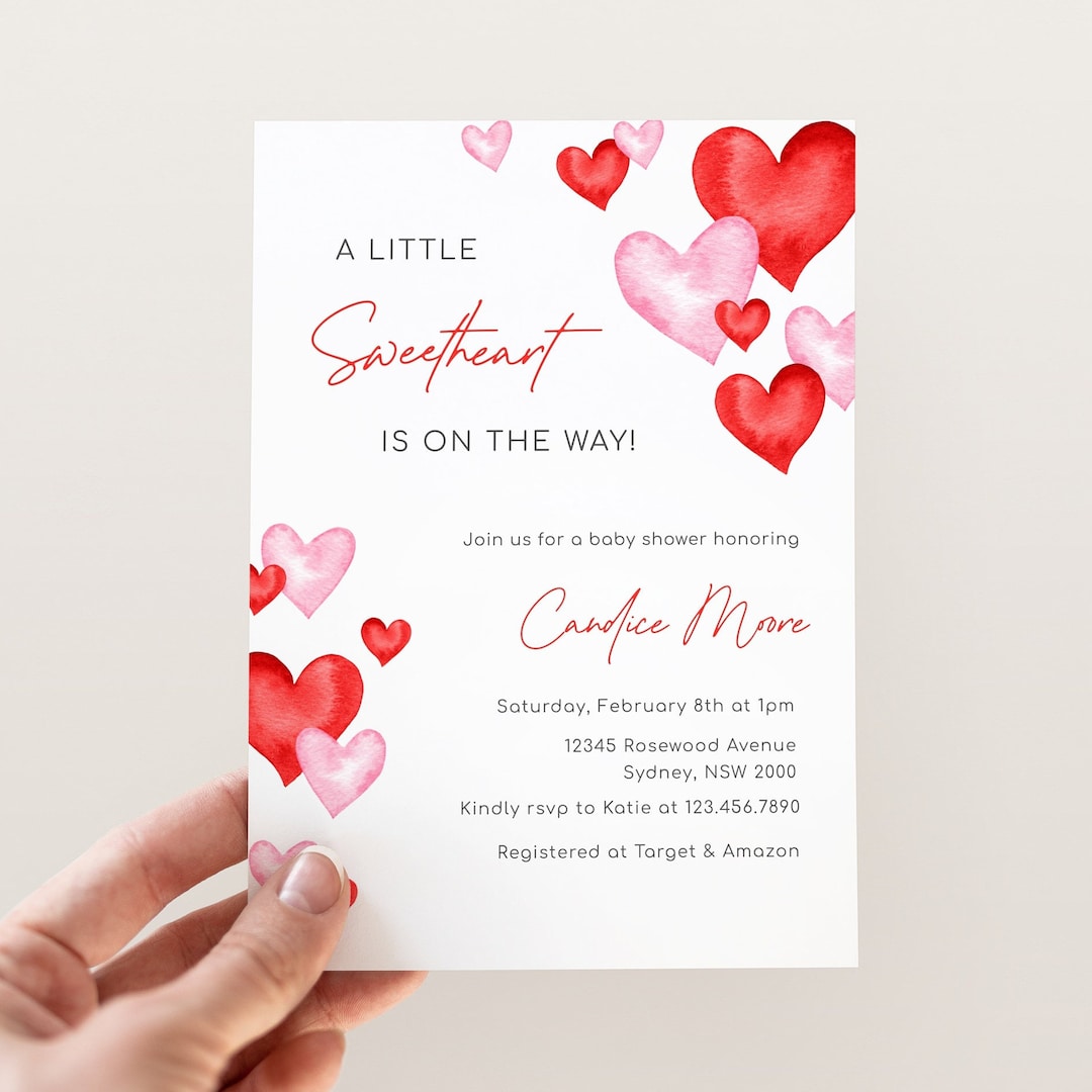 A Little Sweetheart is on the Way Valentines Baby Shower Invitation ...