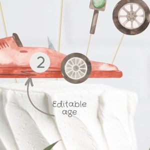 Racing Birthday Cake Topper, Editable Red Car Cake Toppers, Printable ...