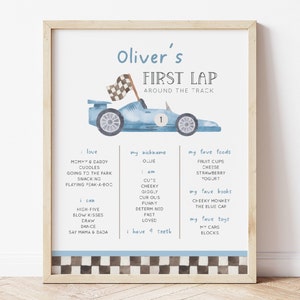 Editable Racing 1st Birthday Milestone Sign, Blue Race Car Fast One ...