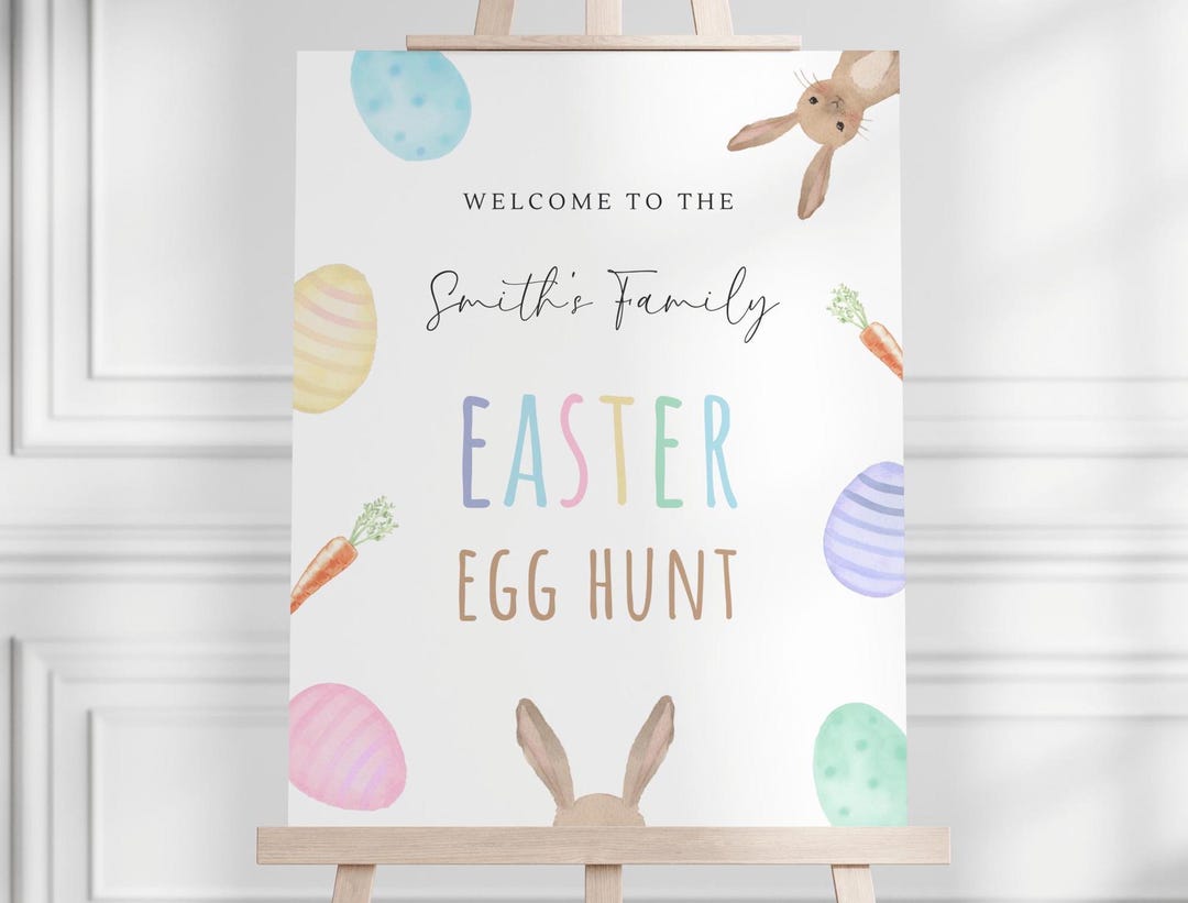 Easter Egg Hunt Party Welcome Sign, Editable Pastel Easter Party ...