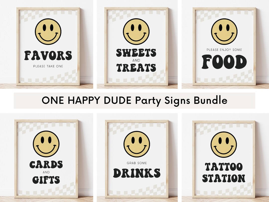 One Happy Dude Birthday Party Signs Bundle, Muted Two Cool Party Signs ...