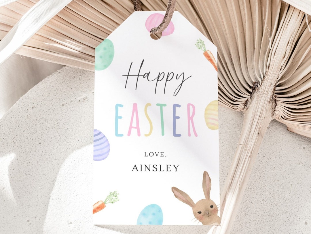 Editable Happy Easter Tag, Easter Eggs & Bunny Gift Tag Template ...
