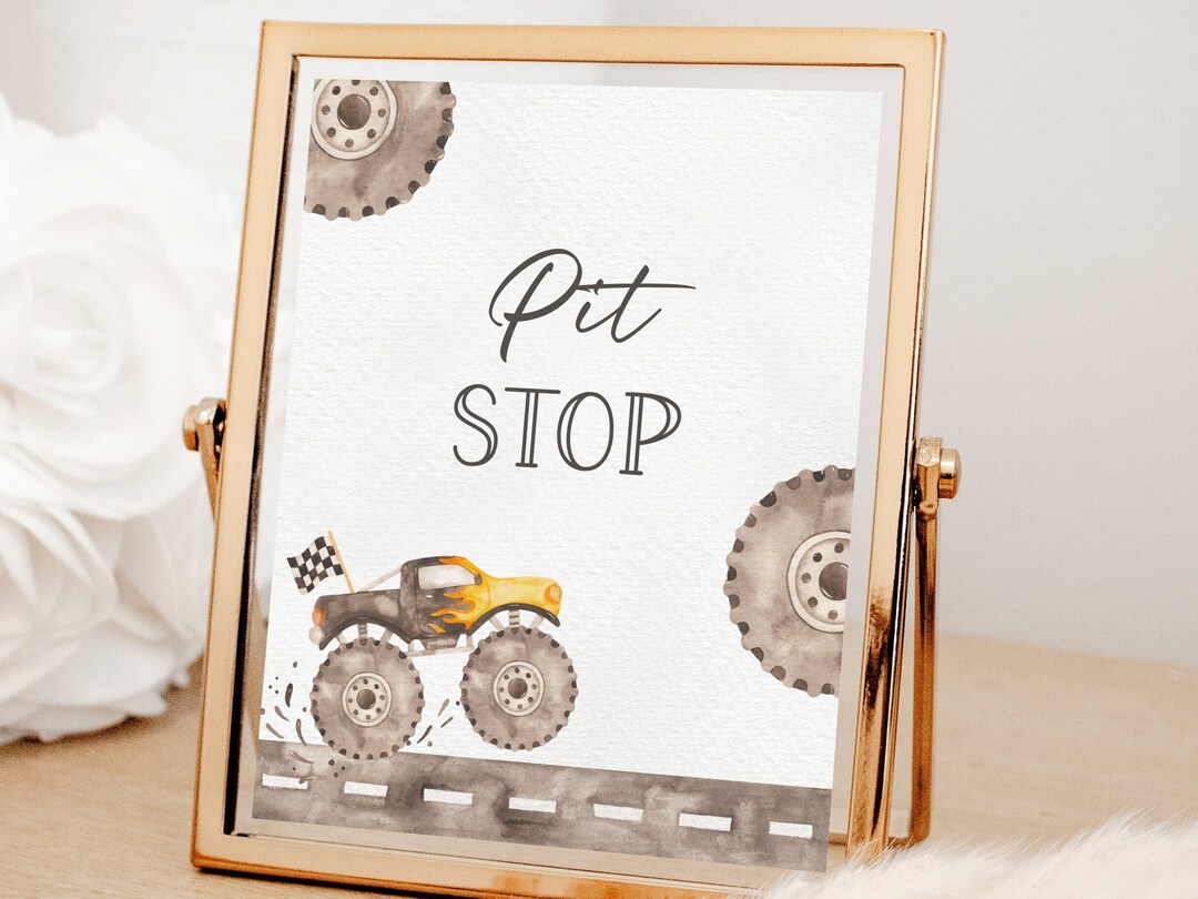 Monster Truck Pit Stop Sign, Monster Jam Birthday Party Signs, Pit Stop ...