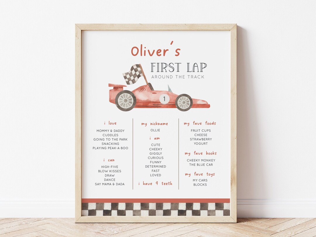 Editable Car 1st Birthday Milestone Board, Fast ONE Bday Decor, Red ...