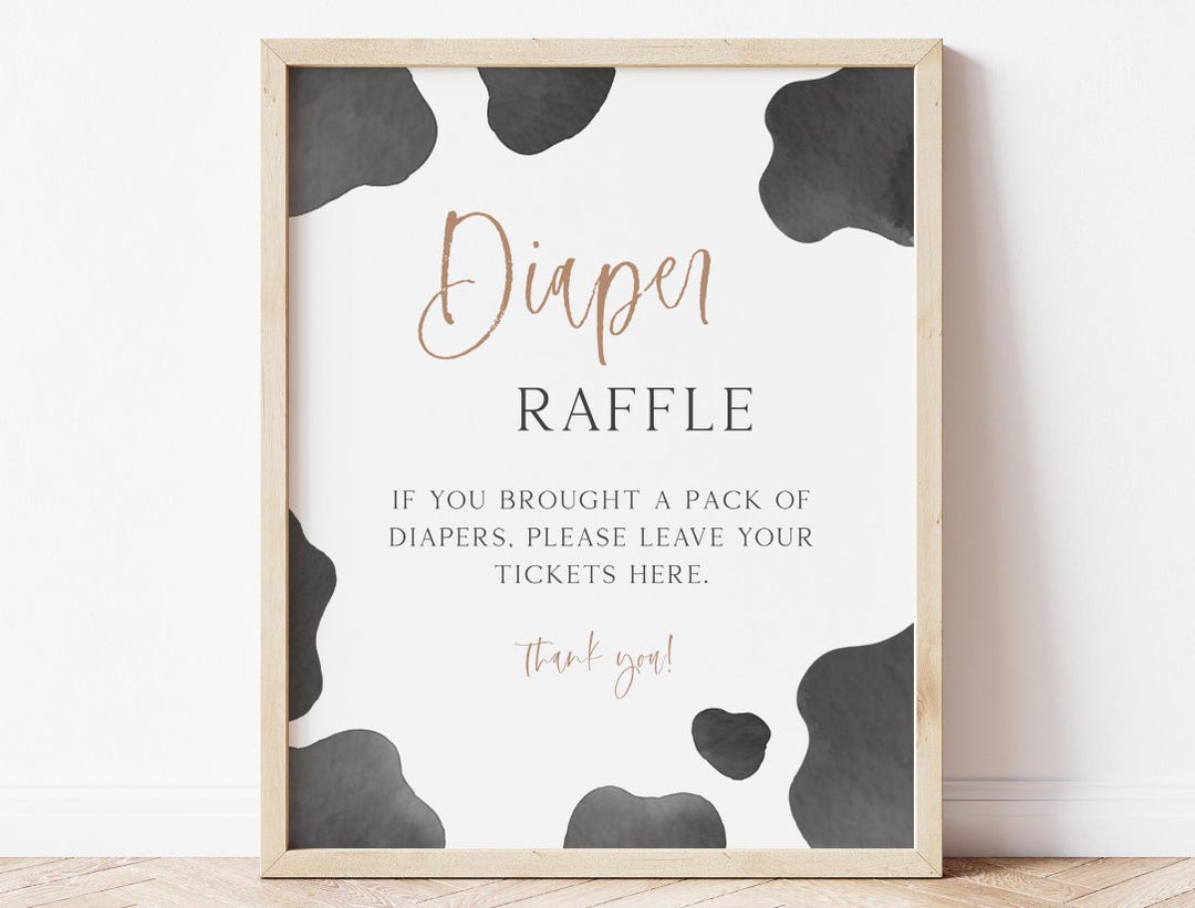 Cow Diaper Raffle Sign, Editable Cow Baby Shower Diaper Raffle Decor ...