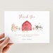 Editable Red Barn & Farm Animals Thank You Card, Barn Birthday Thank ...