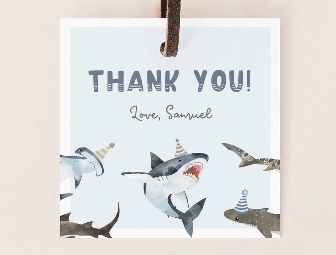 Jawsome Shark Birthday Thank You Tag, Editable Shark Party Favor Label ...