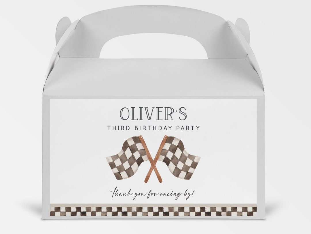 Editable Racing Gable Box Label, Race Flags Gift Box Label, Any Age Car ...