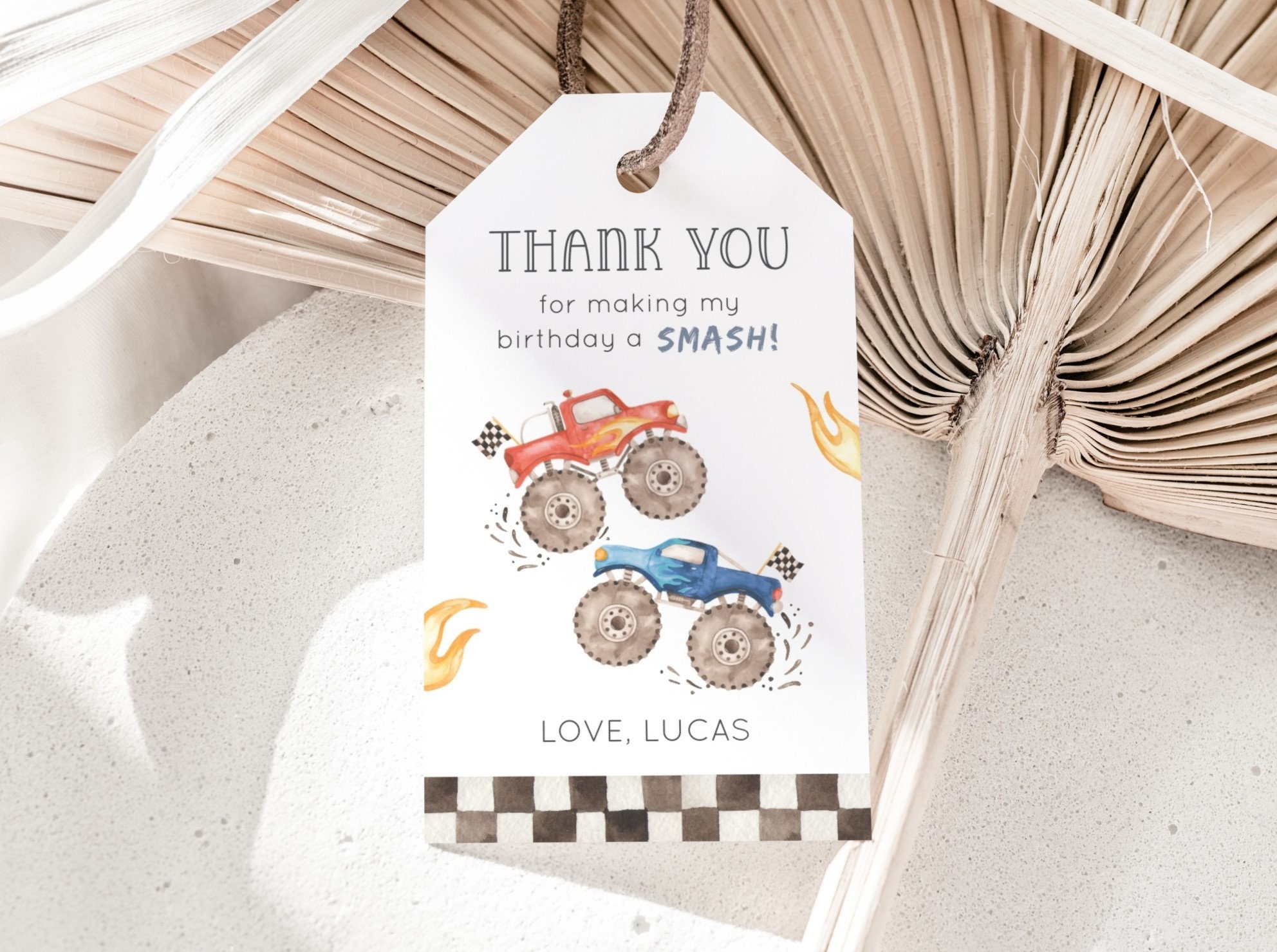 Editable Monster Truck Favor Tag, Red & Blue Monster Truck Thank You ...
