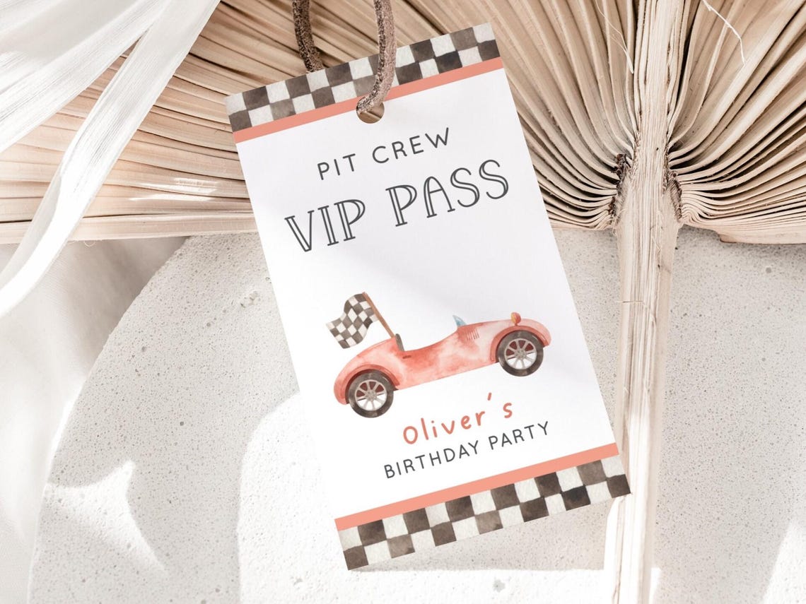 Race Car Pit Crew Pass, Editable Template, Vintage Red Car Party, VIP ...
