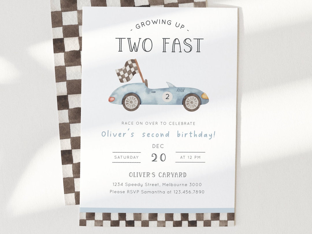 Editable TWO Fast Birthday Invitation, Race Car 2nd Birthday Invite ...