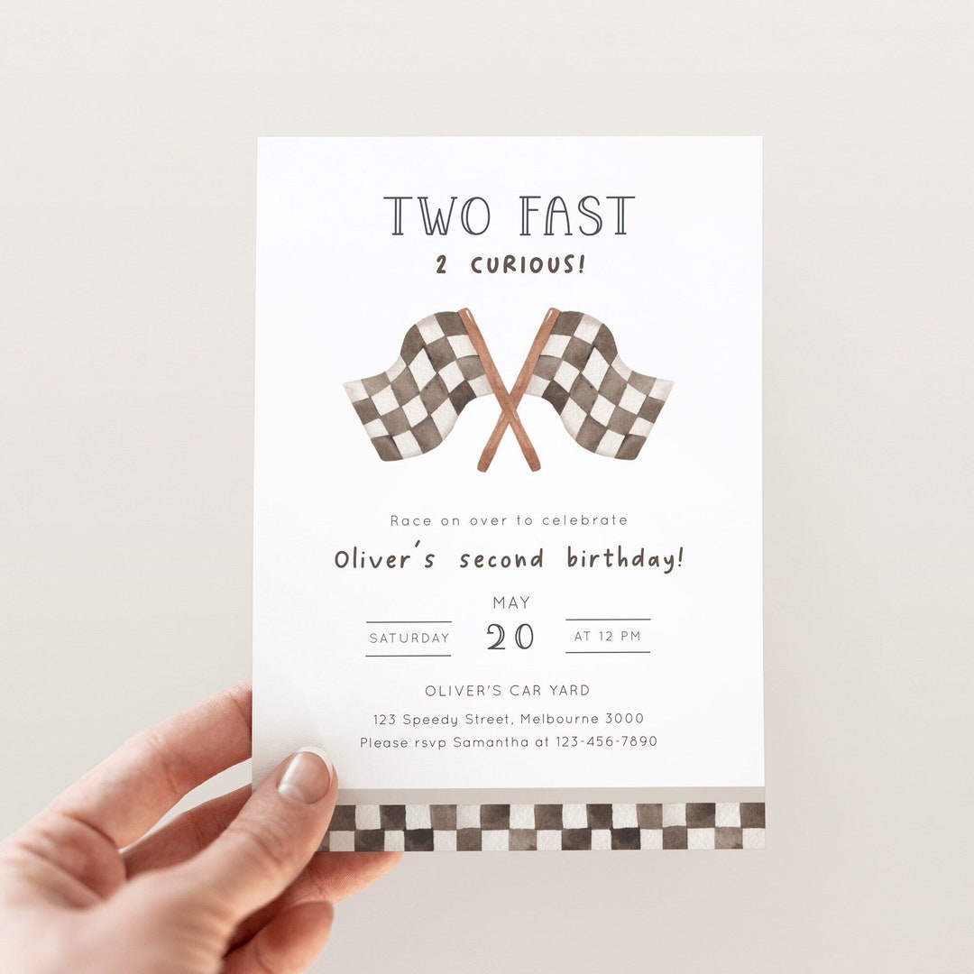 TWO Fast 2 Curious Racing Invitation Editable Template - Etsy