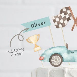 Editable Race Car Cake Toppers, Printable Blue Vintage Car Cake Topper ...