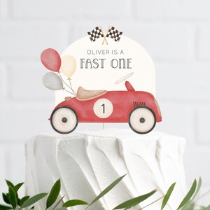 Editable Fast One Cake Toppers, Printable Red Vintage Car & Balloons ...