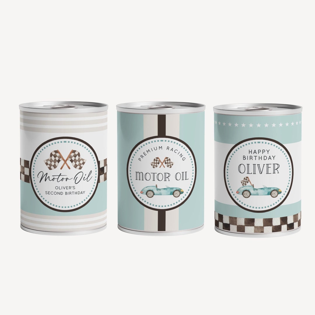 Editable Racing Motor Oil Can Wrapper, Vintage Blue Car Motor Oil Tin ...