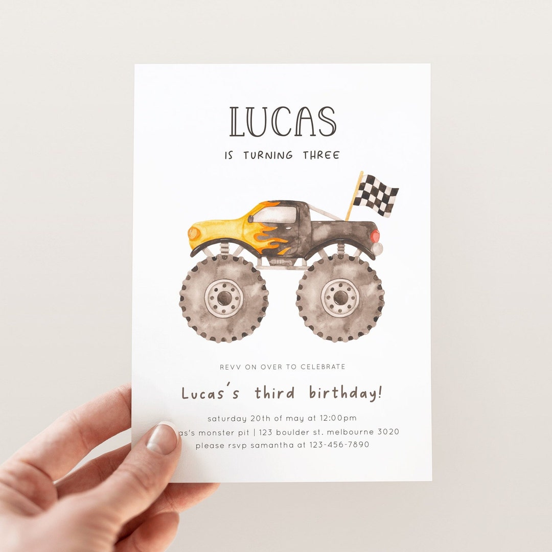 Monster Truck Invitation, Editable Template, Monster Truck Birthday ...