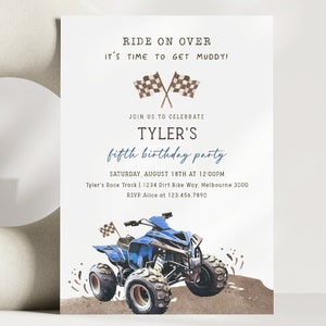 Editable ATV Birthday Invitation, Editable Template, Any Age Blue ATV ...