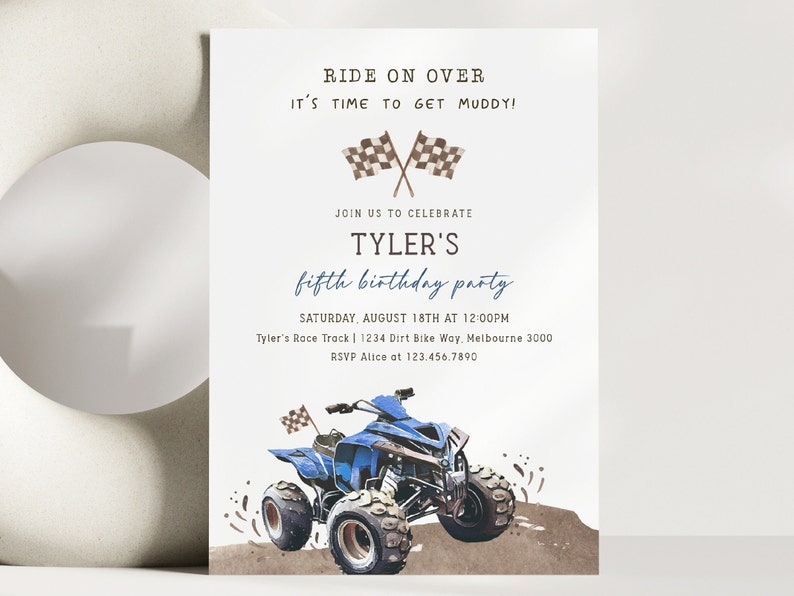 Editable ATV Birthday Invitation, Editable Template, Any Age Blue ATV ...