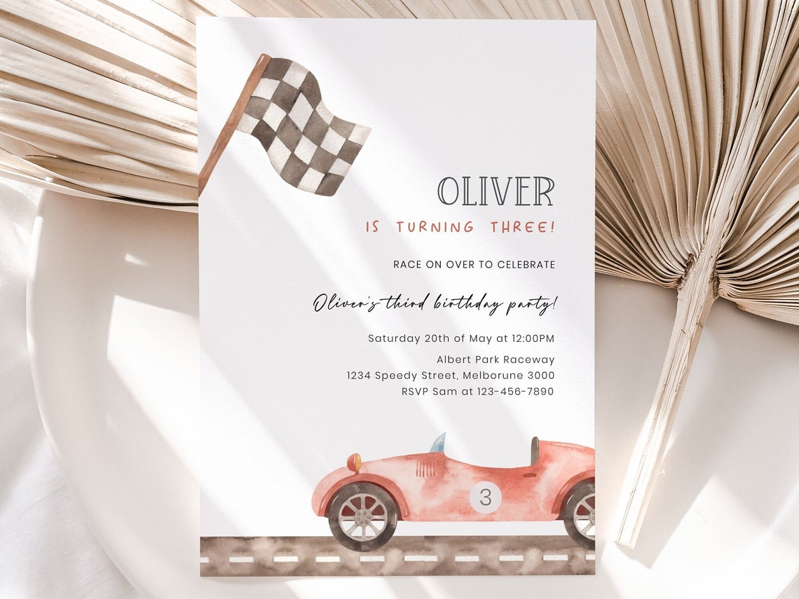 Red Race Car Birthday Party Invitation, Editable Any Age Racing Car ...