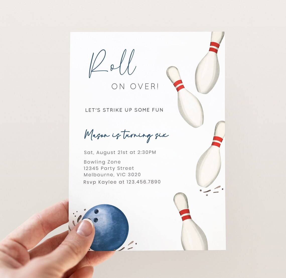 Editable Bowling Birthday Invitation, Modern Bowling B'day Party Invite ...