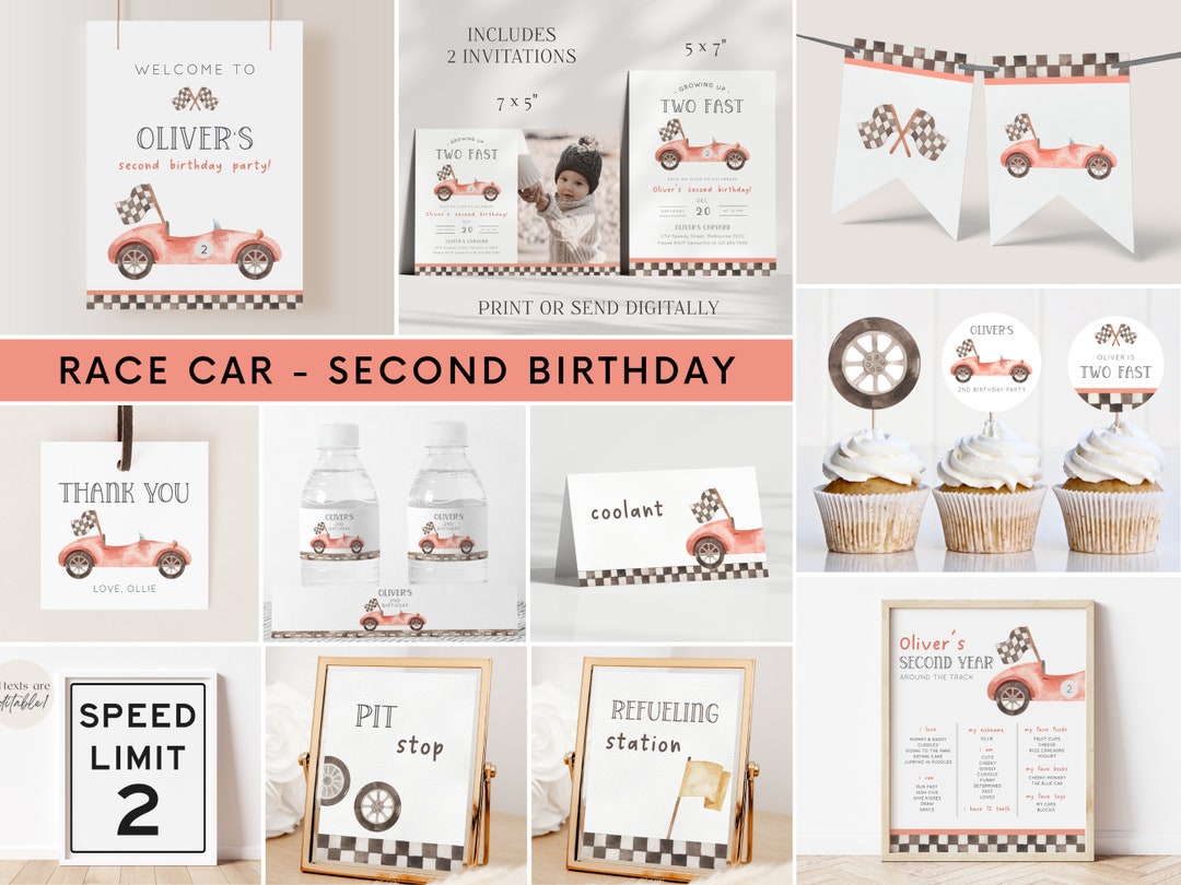 TWO FAST Invitation Bundle, Editable Car 2nd Birthday Party Invite ...