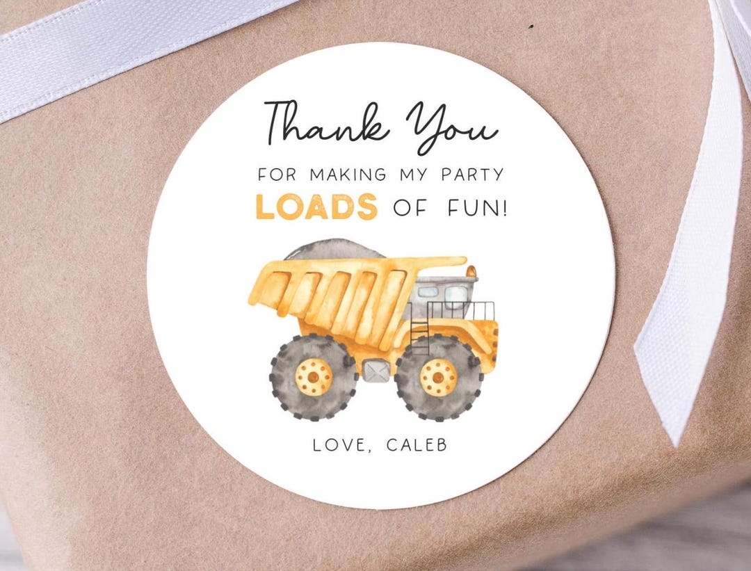 Construction Birthday Thank You Sticker, Editable Dump Truck Birthday ...