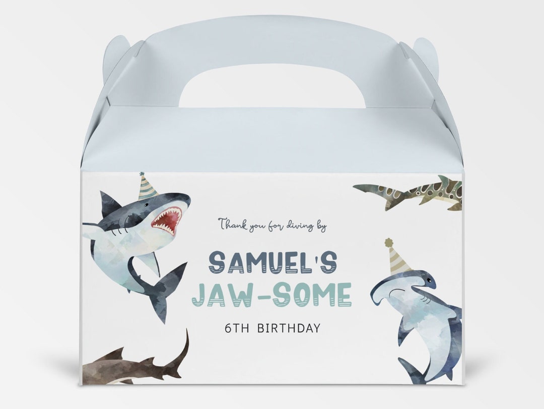Sharks Birthday Gable Box Label, Editable Template, Shark Gable Box ...