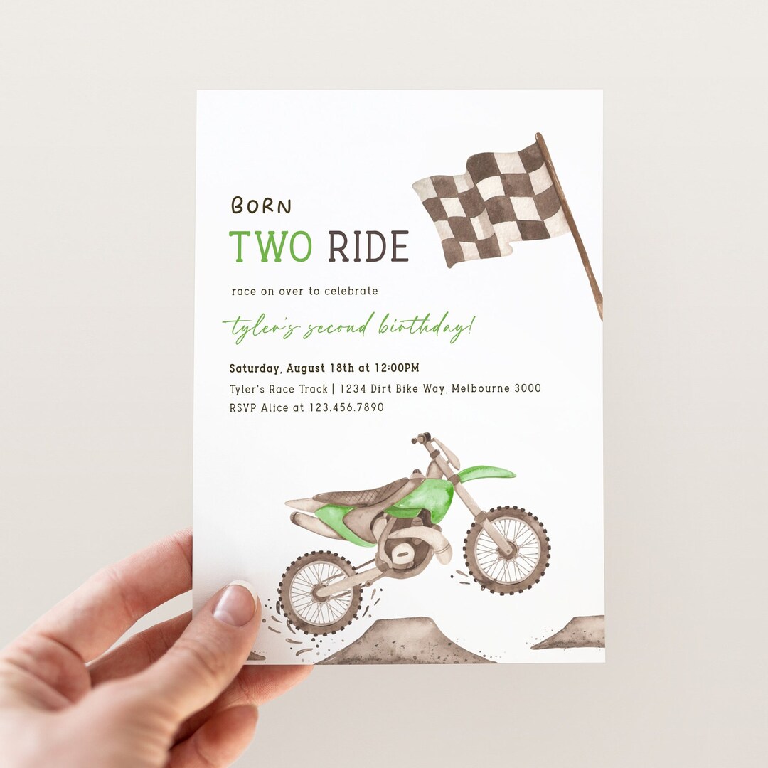 Dirt Bike 2nd Birthday Invitation, Editable Template, Born TWO Ride ...