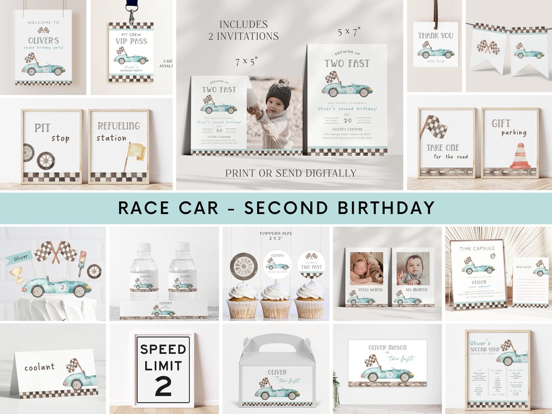 Growing up TWO Fast Birthday Invitation Bundle, Editable Boy 2nd B'day ...