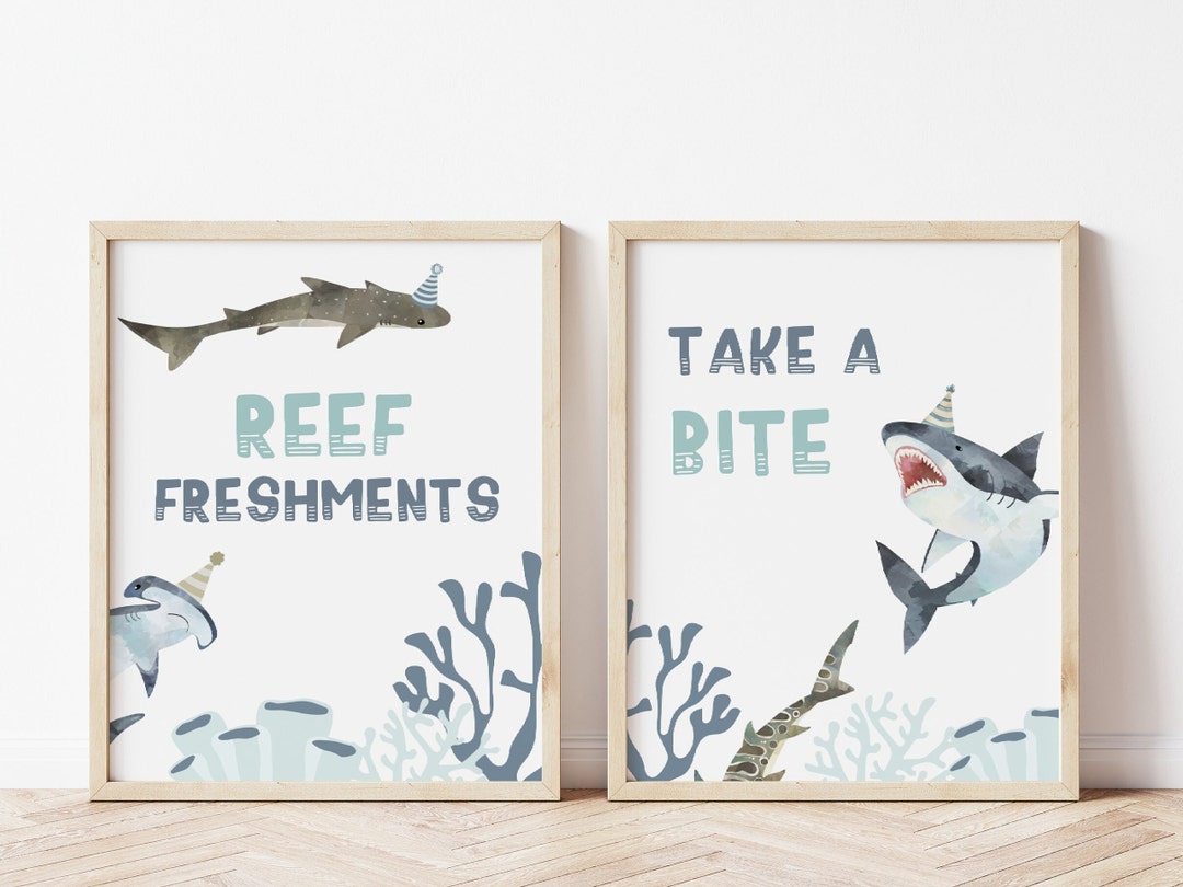 Sharks Party Signs, Editable Template, Take A Bite & Reef Freshments ...