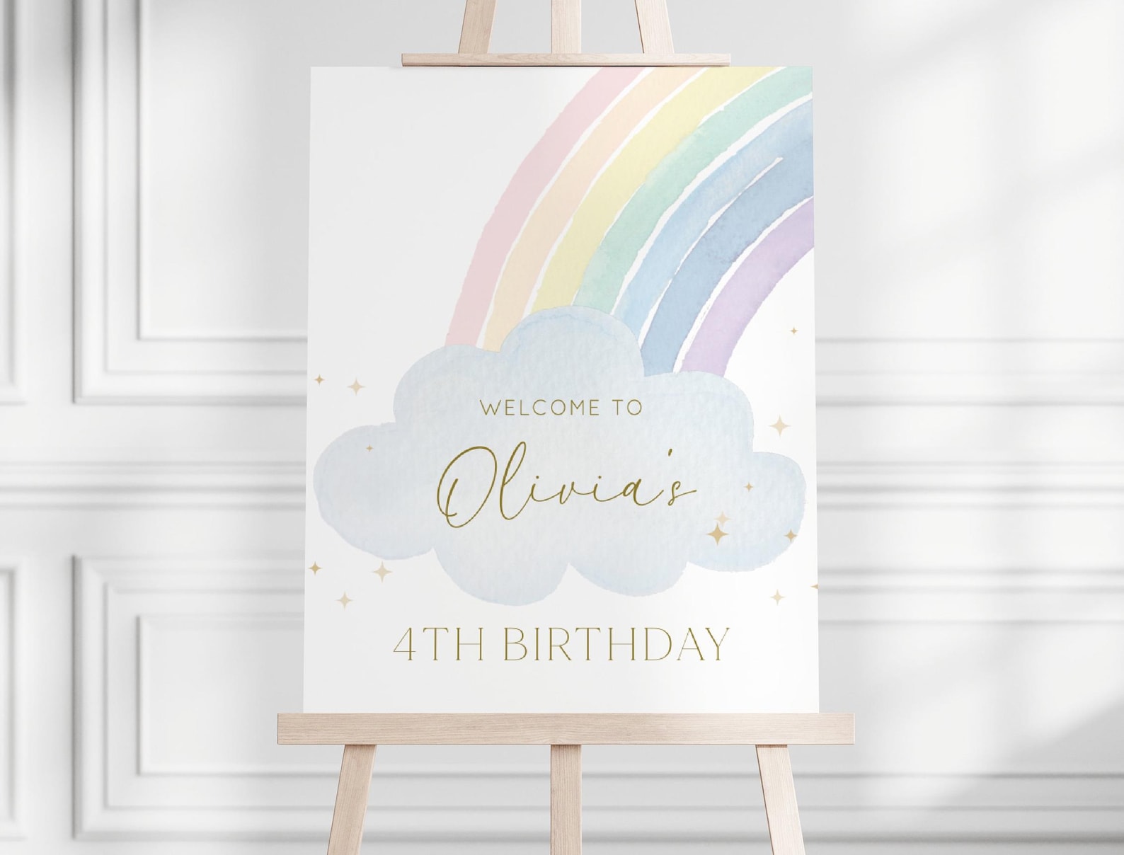 Pastel Rainbow Birthday Welcome Sign, Editable Girl Rainbow B'day Party ...