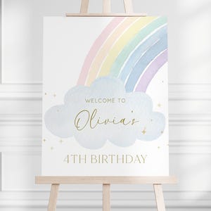 Pastel Rainbow Birthday Welcome Sign, Editable Girl Rainbow B'day Party ...