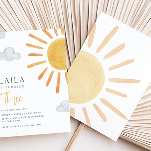 Sunshine Birthday Invitation, Editable Template, Any Age Sun and Clouds ...