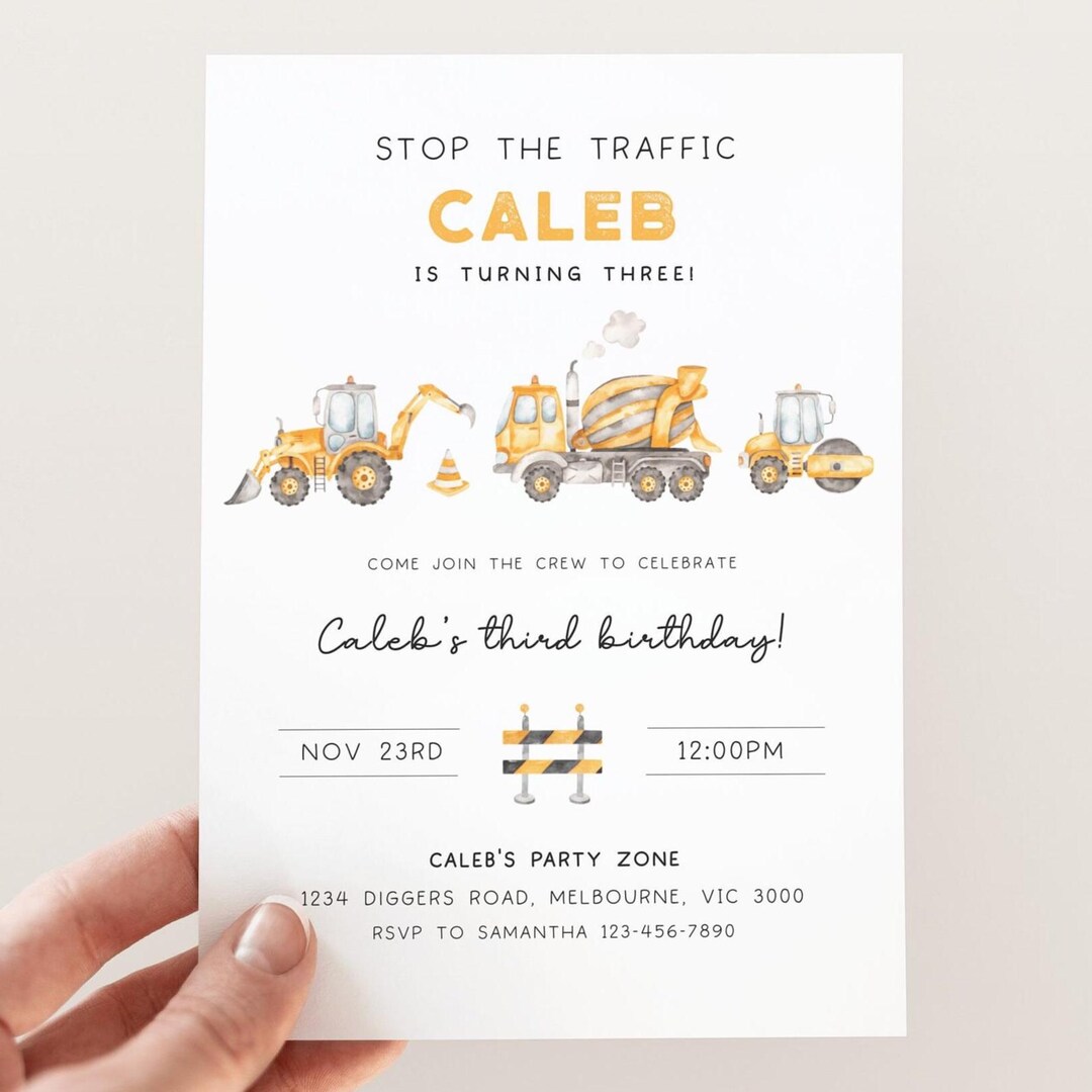 Editable Construction Invitation, Digger Trucks Invite, Any Age ...