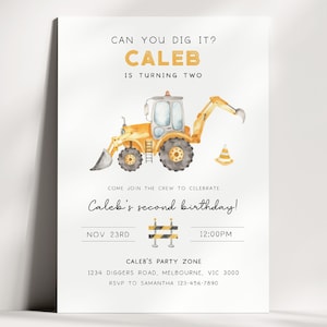 Editable Construction Truck Birthday Invitation, Construction Loader ...