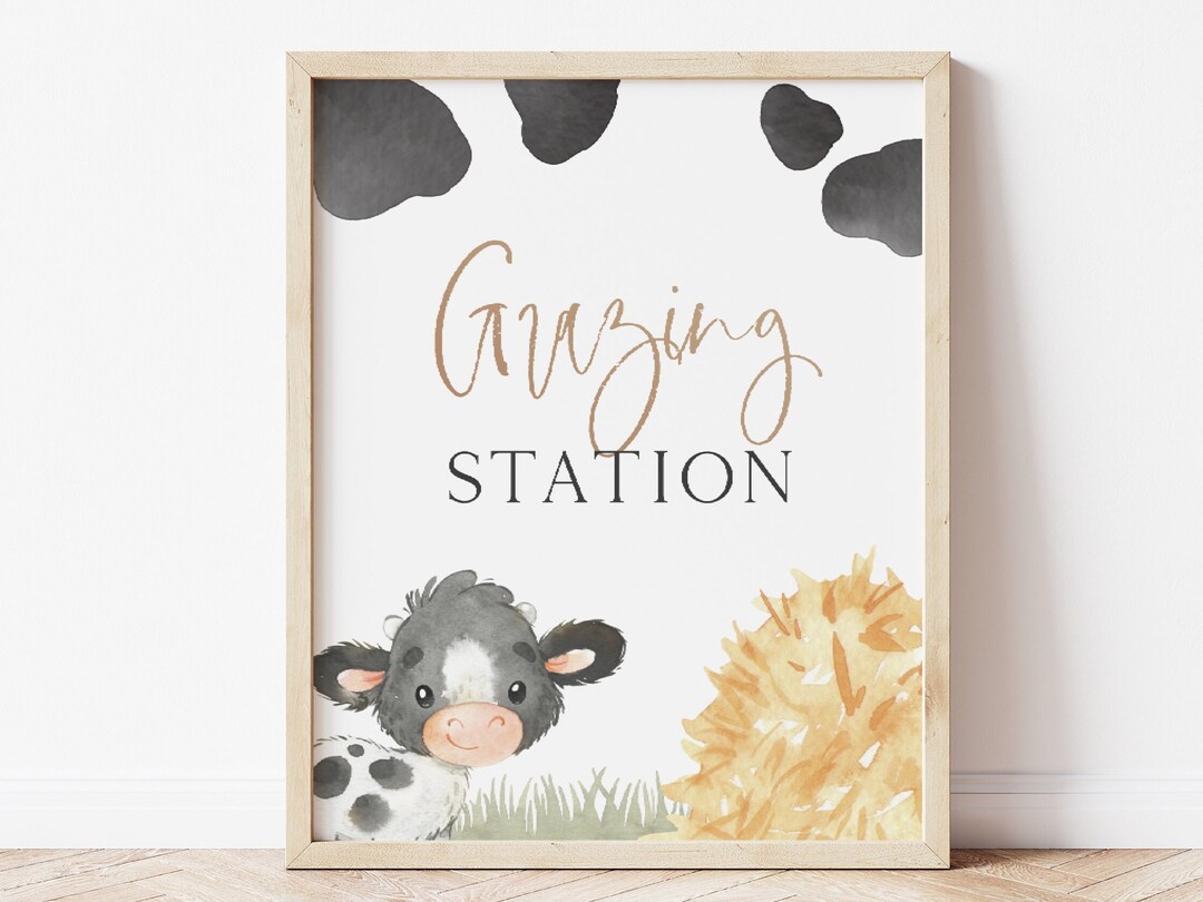 Editable Cow Party Sign, Grazing Station Sign, Boho Cow Birthday Decor ...