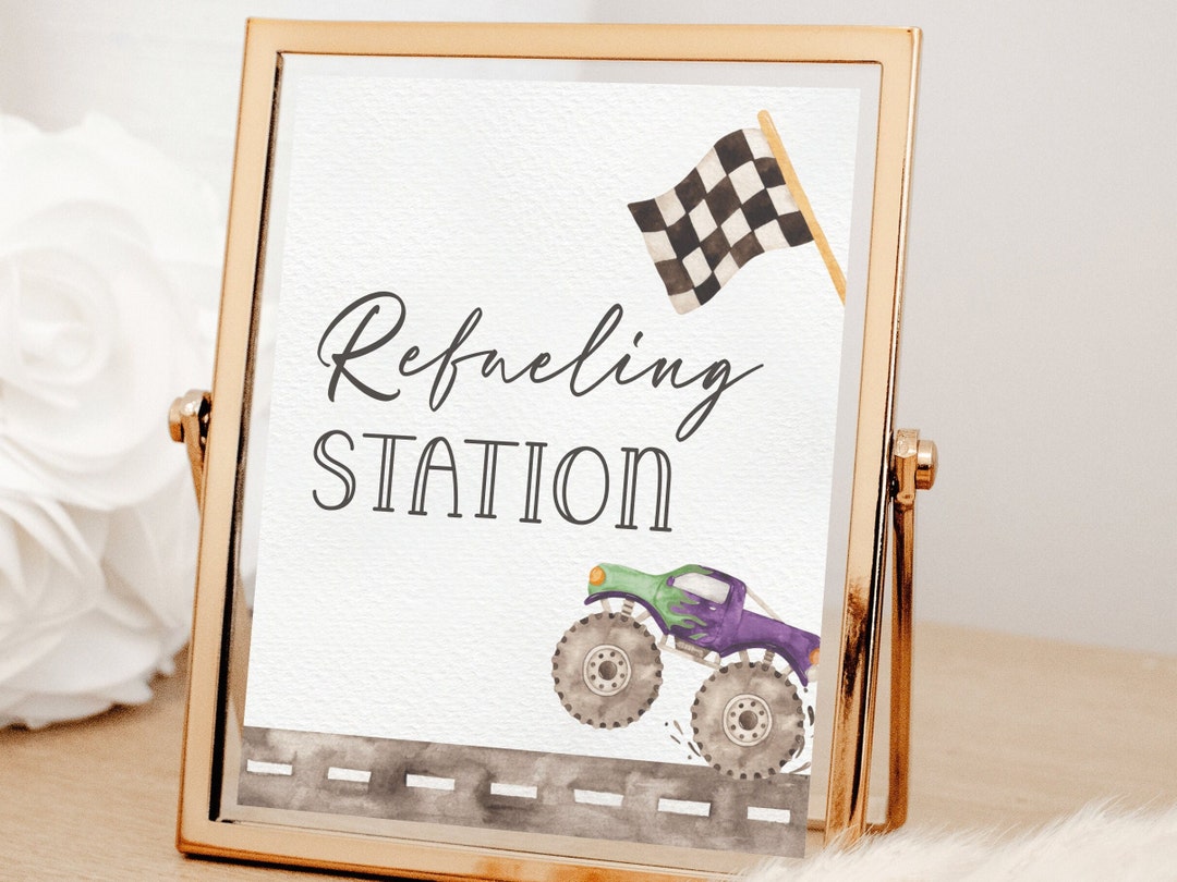 Editable Monster Truck Refueling Station Sign, Food Drink Station ...