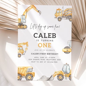Construction 1st Birthday Invitation, Editable Any Age Construction ...
