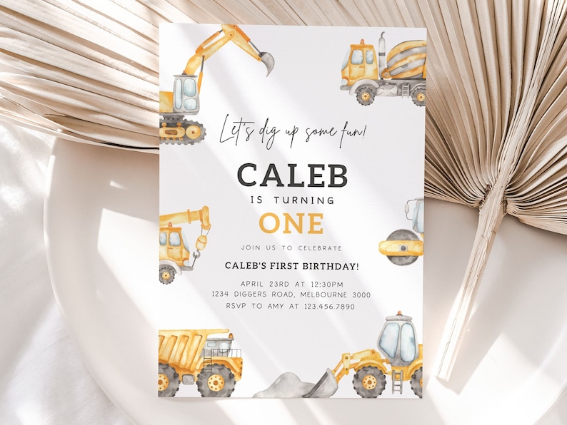 Construction 1st Birthday Invitation, Editable Any Age Construction ...
