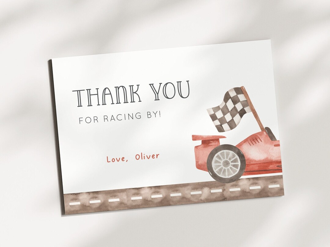 Racing Thank You Card, Editable Car Bday Thank You Note, Red Race Car ...