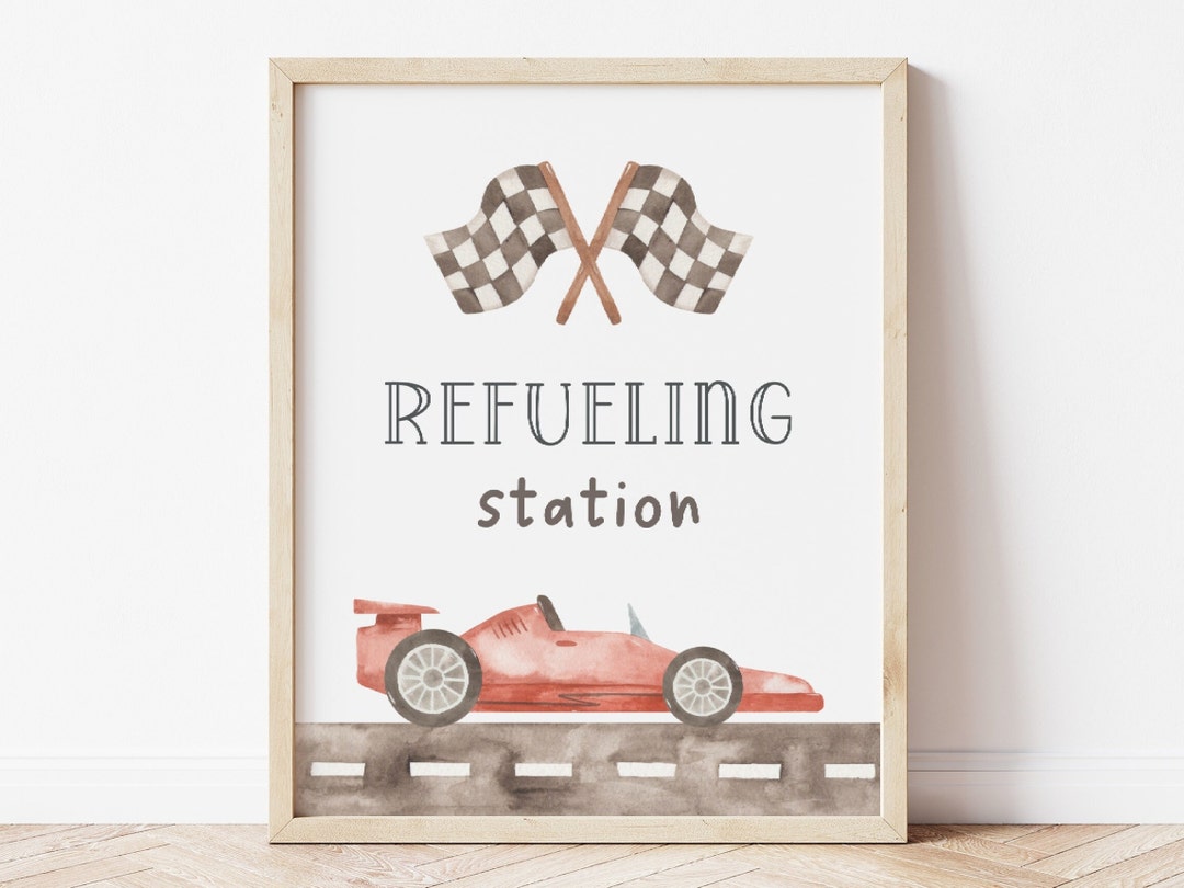 Refueling Station Sign, Editable Red Race Car Birthday Party Sign ...